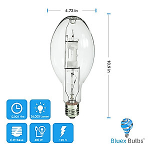 Bluex Bulbs (3 Pack MH400/U/MOG 400W Metal Halide Bulb Mogul Base (E39) - ED37 Clear M59 HID Lamp 36000 Lumens