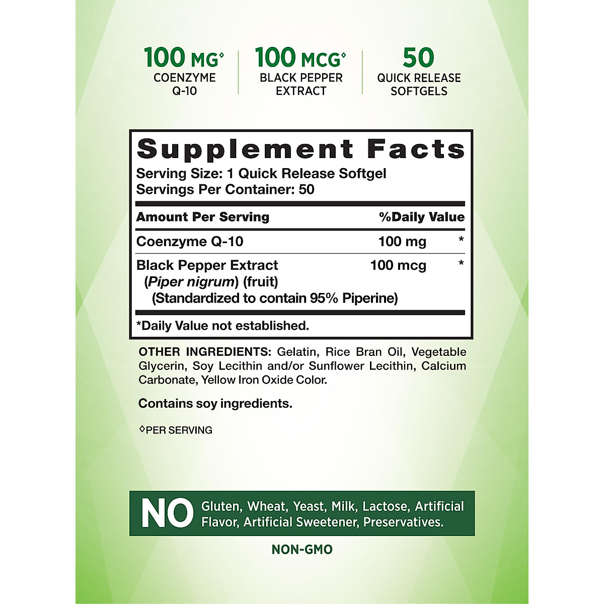 CoQ10 100mg | 50 Softgels | Enhanced Absorption Supplement | Plus Black Pepper Extract | Non-GMO and Gluten Free Formula | by Nature's Truth