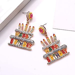 Birthday Earrings Beaded Earrings for Women HAPPY BIRTHDAY Cake Celebration Drop Dangle Earrings Statement Enamel Birthday Party Jewelry Gifts