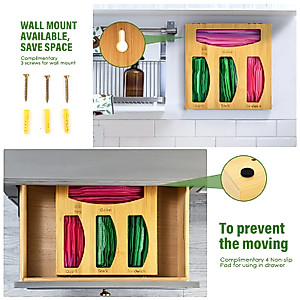 QXKAKA Ziplock Bag Organizer for Drawer, Kitchen Drawer Bamboo Organizer-Clamshell Plastic Bag Organizer, Wall Mounted Baggie Organizer, Ziploc Bag Organizer for Gallon, Quart, Sandwich, Snack