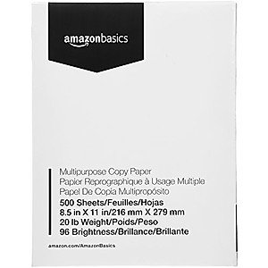 Amazon Basics Multipurpose Copy Printer Paper - 96 Bright White, 8.5 x 11 Inches, 1 Ream (500 Sheets)