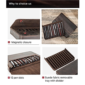 3/12 Leather Pen Case Pack Handmade Drawer Style Detachable Magnetic Pen Case (12 BROWN)…