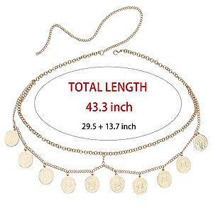 Nicute Boho Coin Waist Chain Layered Body Belly Chains Summer Rave Body Jewelry for Women and Girls (Gold)