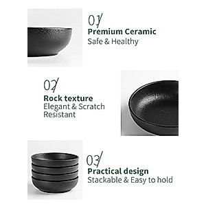 Ghaexui Ceramic Pasta Bowls, Salad Bowls, Large Serving Bowl Set - 35 Ounce, Set of 4, Matte Black