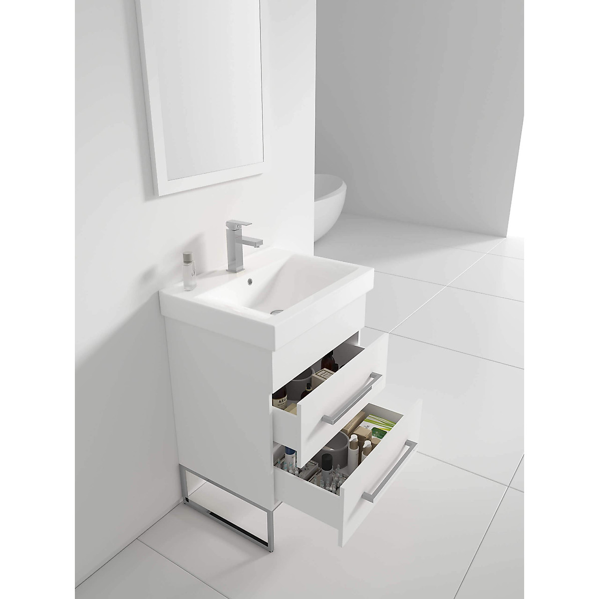 Fine Fixtures - Modern White 24" Bathroom Vanity Set,Chrome Hardware, vitreous China Sink Top