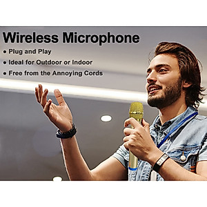 KUAILEGO Wireless Microphone, 200 ft Range, 1/4‘’＆1/8‘’Output, UHF Dual Cordless Metal Dynamic Mic System with Rechargeable Receiver, for Karaoke, Wedding, DJ, Party, Speech, Church