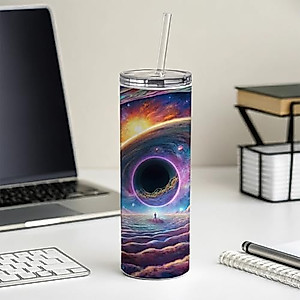 Psychedelic Black Hole Galaxy Space Vibrant Colors Skinny Tumbler 20oz with Straw Insulated Water Bottle Gift