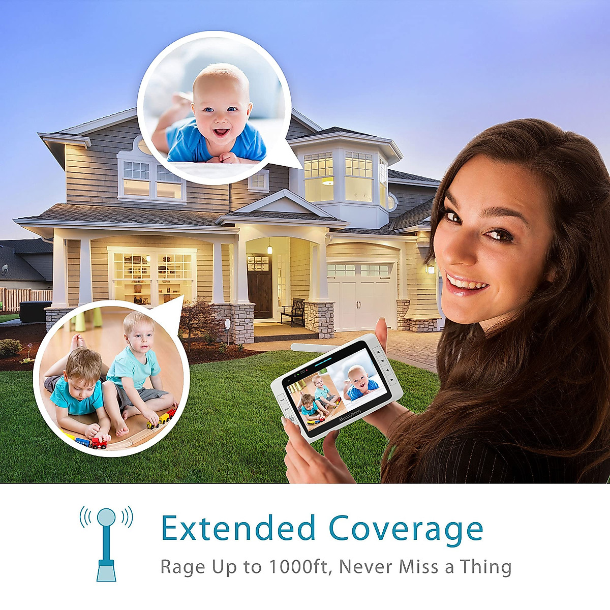 Moonybaby Replacement Monitor for MB55935BVS and MB55935BVS-2T. 5 Inches Split Screen Monitor Unit