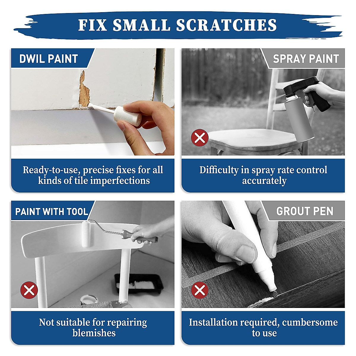 DWIL White Touch Up Paint - Multi Surface Touch Up Paint Pen, White Paint for Wall, Door, Cabinets, Wood, Furniture, 1.5 Fl Oz (Semi-Gloss, Perfect White)