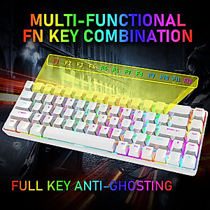 Compact 60% Mechanical Gaming Keyboard and Mouse Combo with Ergonomic Anti-ghosting 68 Key Rainbow RGB Backlight 6400DPI Honeycomb Mice Type-C Wired for PC Mac Gamer Office Typist(White/Blue Switch)