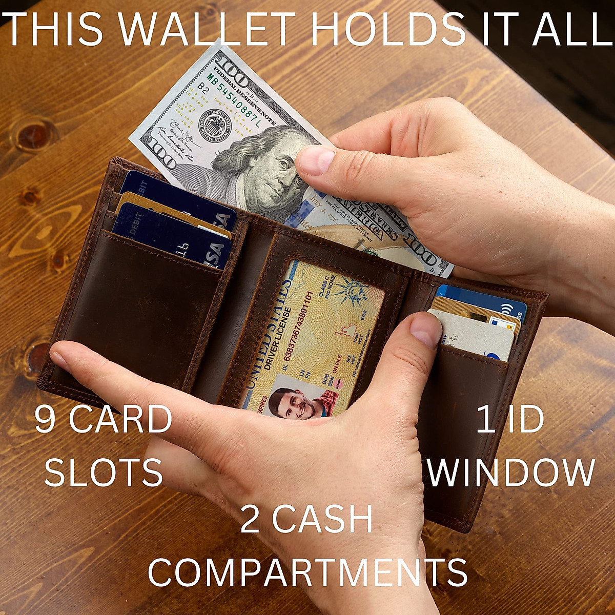 Stealth Mode Trifold RFID Blocking Leather Wallet for Men (Black)