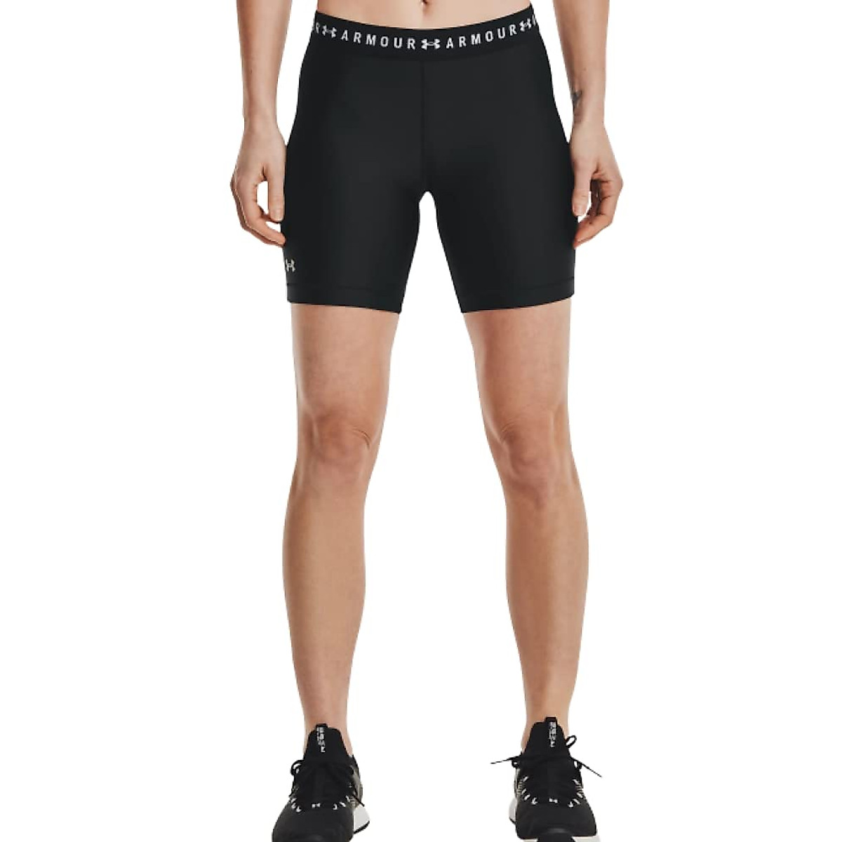 Under Armour Women's HeatGear Armour Middy 5" Shorts (Small, Black/Metallic Silver-001)