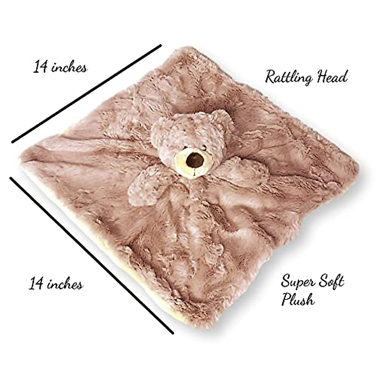 SONA G DESIGNS Custom Personalized Teddy Bear Lovie Lovey Security Blanket with Rattle (Brown Bear with Embroidery Name)