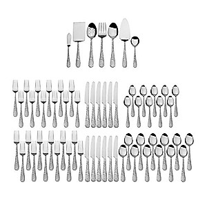 International Silver Garland Frost 67-Piece Stainless Steel Flatware Set with Serving Utensil Set, Service for 12