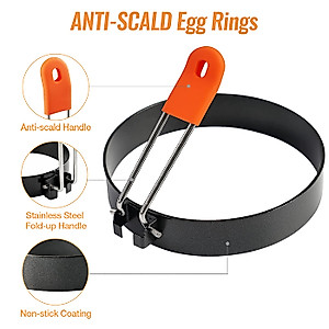Egg Rings Combo Set 3 Packs in 3 Sises for Frying，Round Egg Rings Mold with Fold-up Stainless Steel Handle and an Oil Brush，Nonstick Leak-Proof and Anti-Scald for Frying Eggs.（3+3.6+4 inch）