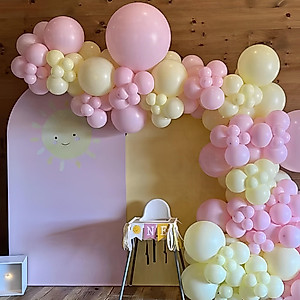 Pastel Pink Yellow Balloon Garland Arch Kit 143PCS Macaron Pink and Yellow Balloon Arch Kit for Honey Bear Baby Shower Princess Birthday Wedding Party Decorations