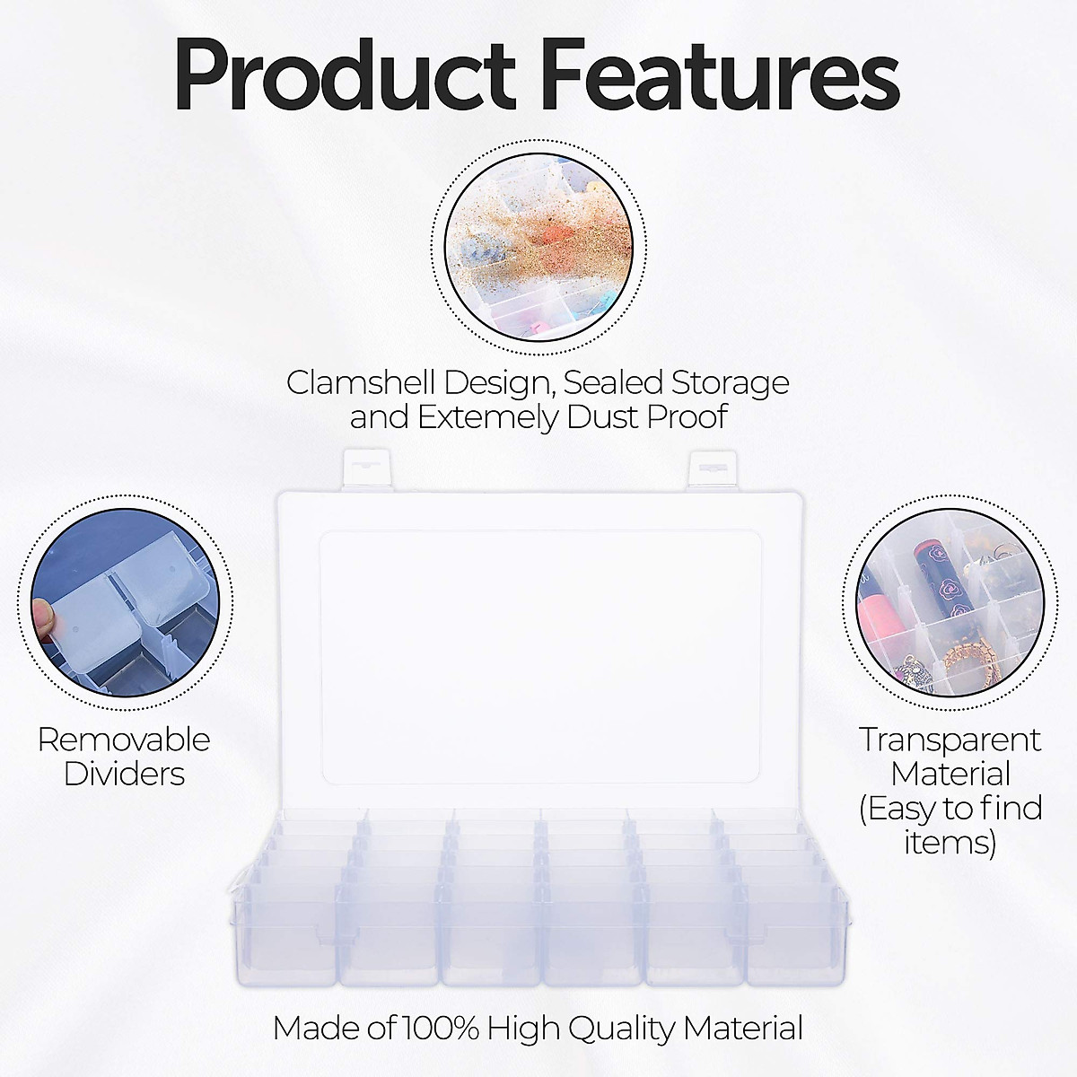 Outdoor 360 Plastic Organizer Box with Dividers 2 pack - 36 Compartment Organizer - Bead Organizer - Best for Bead Storage, Felt Board Letters, Fishing Tackle, Loom Bands (2)