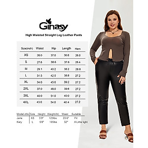 Ginasy Faux Leather Pants for Women High Waist Pleather Jogger Pants Straight Leg Trousers with Pockets Black