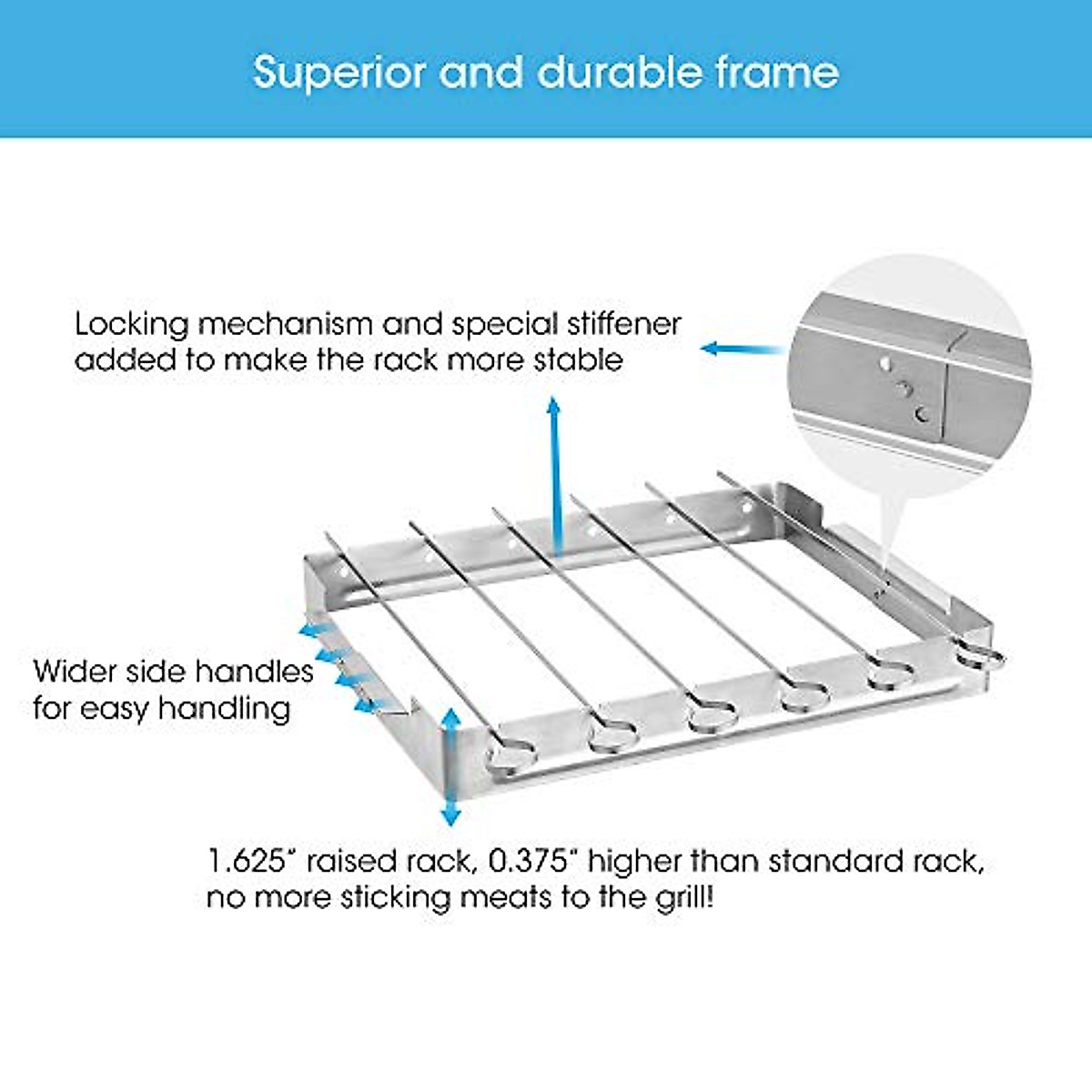 Unicook Upgraded Stainless Steel Barbecue Skewer Shish Kabob Set, 6pcs 13.5"L Skewer Sticks with Foldable Large Grill Rack, Keeps Kabobs from Sticking to the Grill Grate, 50pcs Bamboo Skewers as Bonus