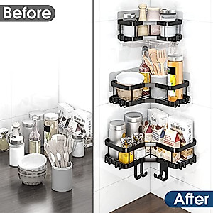 biukpci 4 Pack Corner Shower Caddy,Shower Organizer,Adhesive Stainless Steel Bathroom Shelf with Soap Dish Holder and 15 Hooks,No Drilling