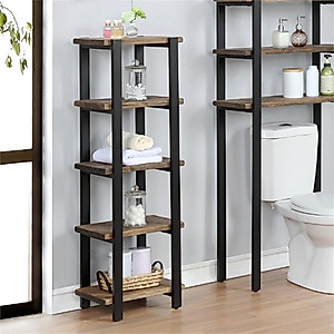 Pomona 48 in. Tall Metal and Solid Wood Storage Floor Shelf with Nylon Floor Levelers & Durable Lacquer Finish in Natural Solid Wood Look, Perfect for Rustic Industrial Home Decor