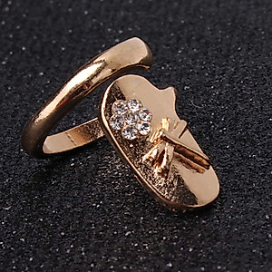 Essencedelight Individuality Design Flower Nail Ring Artificial Gemstone Rings Luxury Wedding Ring for Women Occasion,Gold