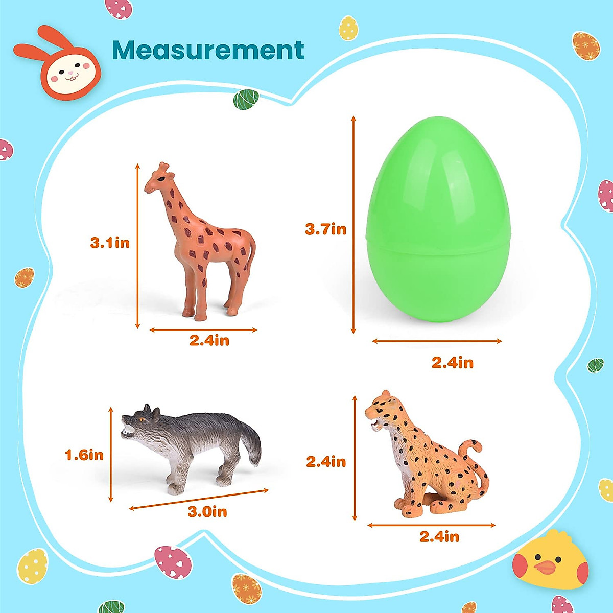 Fun Little Toys 12PCS Easter Eggs Prefilled Wild Animal Figures Surprise Plastic Easter Eggs Basket Stuffers