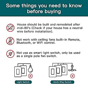 TREATLIFE Smart Ceiling Fan Control, 4 Speed Fan Switch for Ceiling Fan, Neutral Wire Required, Smart Home Devices that Works with Alexa and Google Assistant, Remote Control, Schedule, No Hub Required