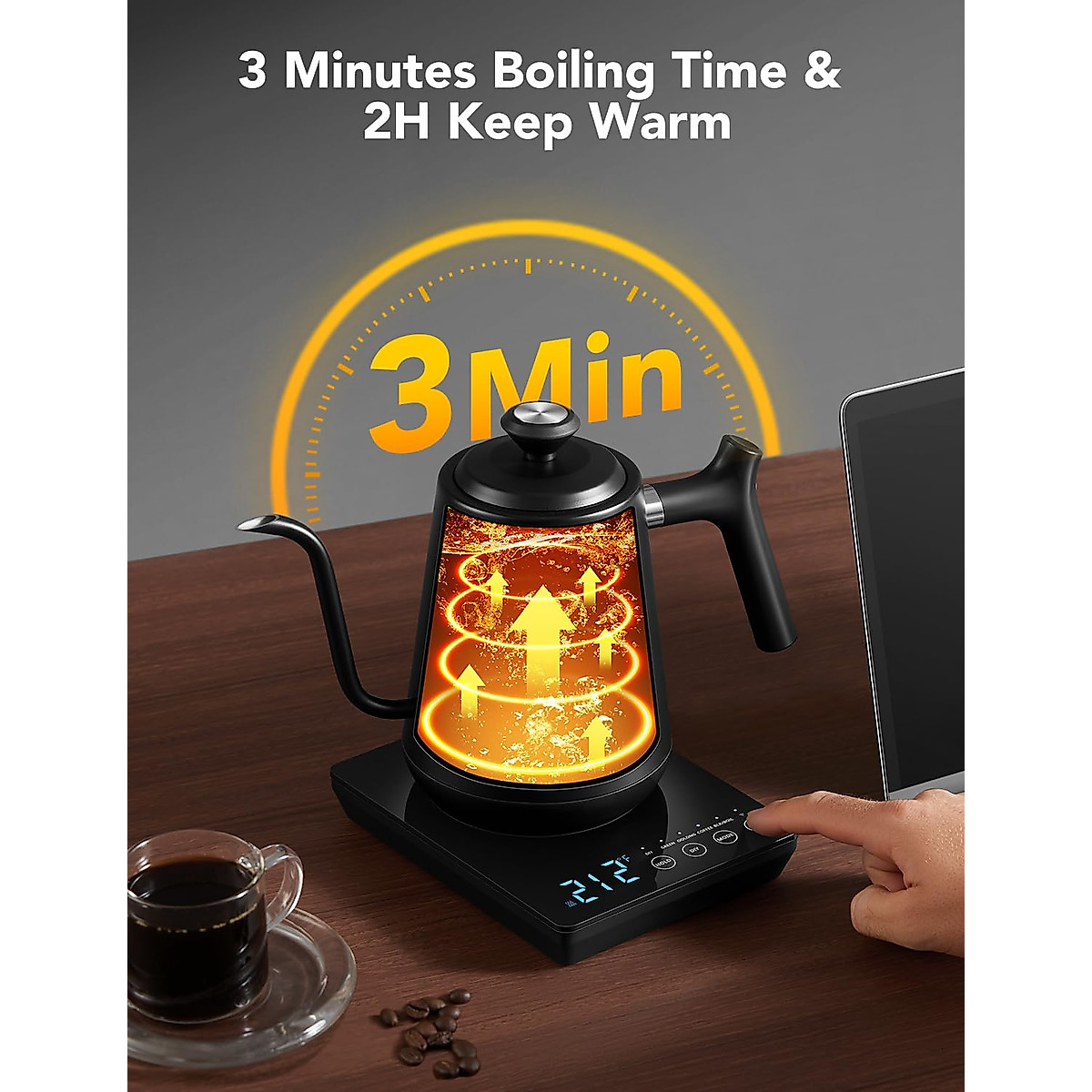 GoveeLife Smart WiFi Electric Kettle with LED Display, Variable Temperature Control, 0.8L, Alexa Compatible - Stainless Steel Kettle for Pour Over Coffee, Brew Tea, Boil Hot Water, Matte Black