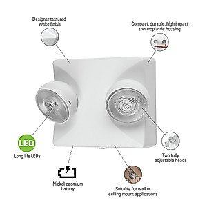 Sure-Lites All-Pro APELMINI-R 1.5 Watt Compact Emergency Light with 2 LED Heads - 90 Minutes Emergency Run Time, Adjustable Heads, Easy Installation, White Finish, 4 Pack