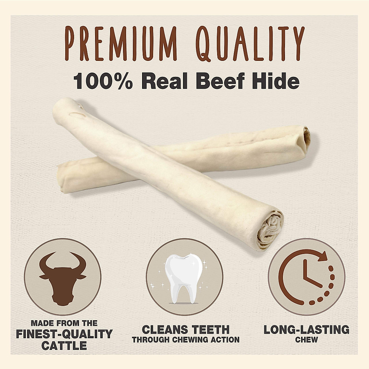Cadet Premium Grade Beef Hide for Dogs, Long Lasting Rawhide Retriever Rolls, Single Ingredient Dog Chews, Beef Hide Flavor, 10 Inch (4 Count)