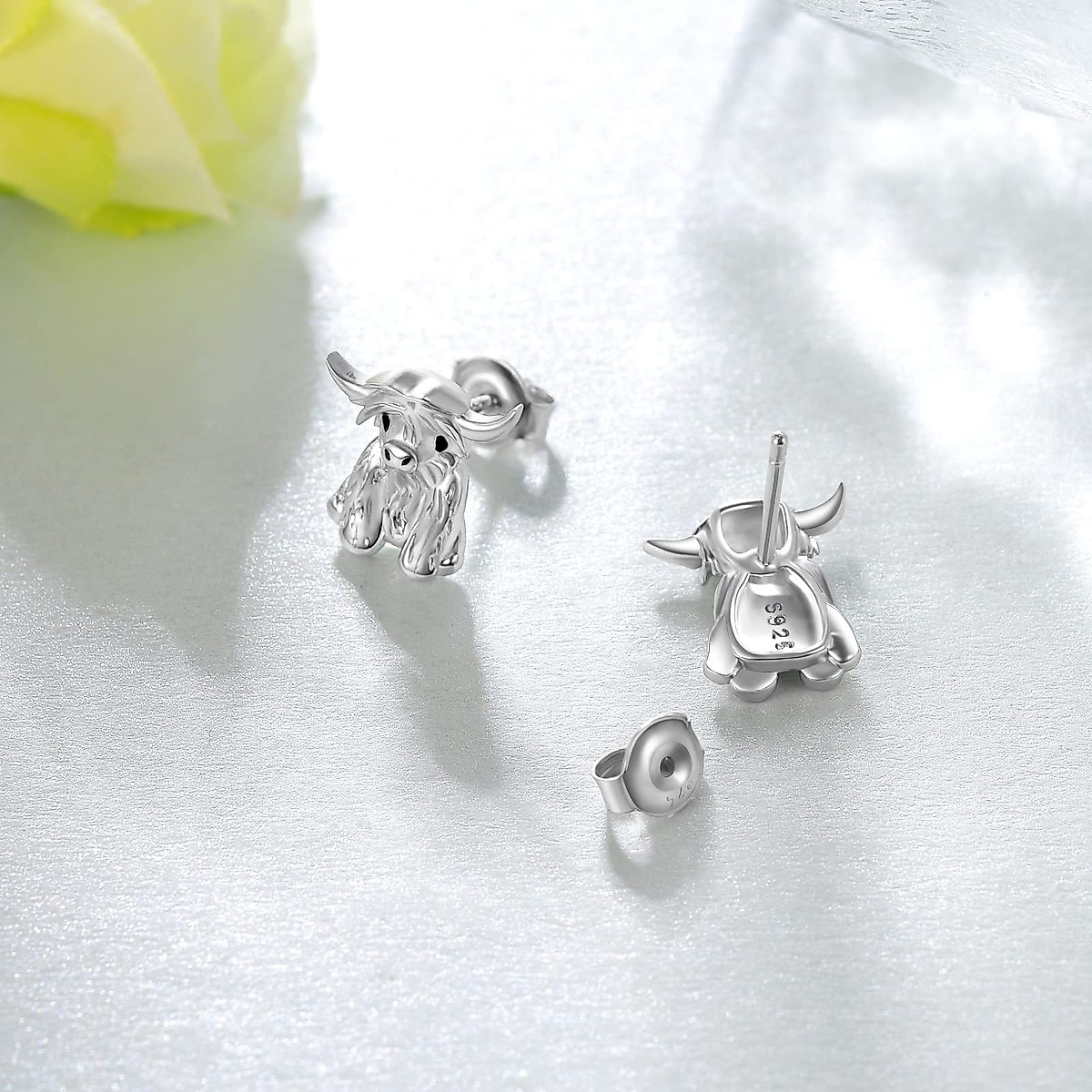 Cute Highland Cow Earrings 925 Sterling Silver Animal Cow Stud Earrings Animal Lover Jewelry Gifts for Women Highland Cow Lover