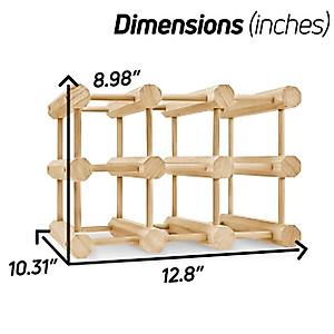 Heincorp Countertop Wine Rack Stackable Wine Storage - Free Standing Table Top, Cabinet or Counter Top Wine Holder - Natural Pine Wooden Wine Rack Holds 9 Bottles