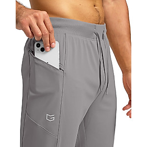 Men's Joggers with Zipper Pockets Stretch Tapered Sweatpants Athletic Pants for Men Workout Running Gym(Light Grey, L)