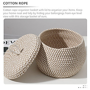 DOITOOL Cotton Rope Storage Basket with Lid, Round Basket with Lid, Decorative Small Woven Baskets for Organizing for Home Storage, Living Room