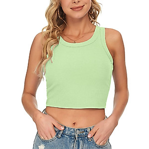 AUSELILY Mint Green Crop Top Sleeveless Tops for Women Cropped Ribbed Tank Tops for Women Small