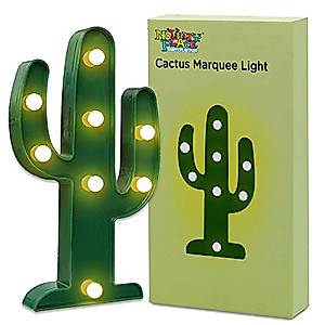 Novelty Place Cactus Marquee Sign Lights, Warm White LED Lamp Tropical Green - Living Room, Bedroom Table & Wall Christmas Decoration for Kids & Adults - Battery Powered 10 Inches High