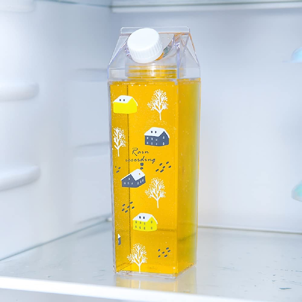 17Oz(500ml) Milk Carton Water Bottle Plastic Milk Box BPA Free Child Friendly Reusable Milk Carton Shaped Water Bottle Leakproof Juice Tea Jug for Travelling Sports Camping Outdoor Activities