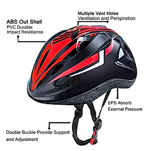 Oeyliz Kids Bike Helmet Toddler Helmet Adjustable Toddler Bike Helmet Ages 3-8 Years Old Multi-Sport for Bicycle Cycling Skate Scooter Boys Girls Bike Helmet（Black Red）