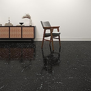 Mysflosy Peel and Stick Floor Tiles, Self Adhesive Waterproof Vinyl Flooring, 12''x12'' Dark Jade Black DIY Floor Sticker for Kitchen, Bathrooms & Bedroom, 1.5mm Thickness, 10 Tiles