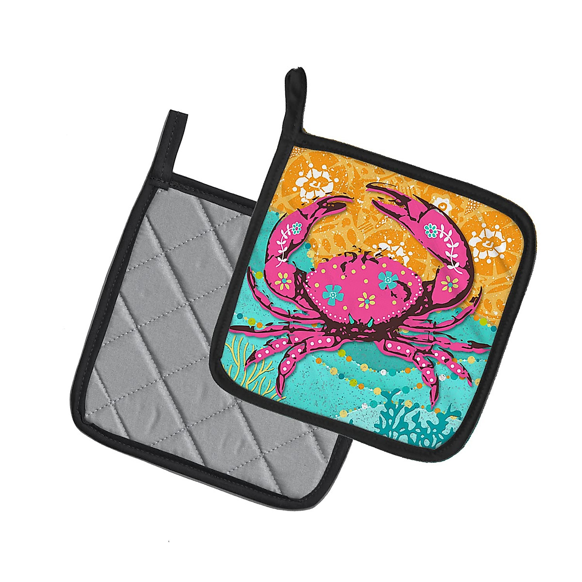 Caroline's Treasures VHA3028PTHD Coastal Pink Crab Pair of Pot Holders Kitchen Heat Resistant Pot Holders Sets Oven Hot Pads for Cooking Baking BBQ, 7 1/2 x 7 1/2
