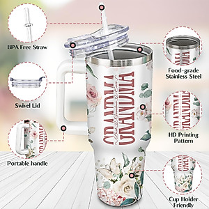 qoepfnsh Gifts for Grandma Grandmother Gift from Grandson Granddaughter on Birthday Mothers Day&Christmas 40 oz Tumblers with Handle and Straw Stainless Steel Insulated Travel Coffee Cup Mug