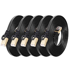 Cat 7 Ethernet Cable 10ft 5Pack Shielded (Highest Speed Cable) Flat Ethernet Patch Cables - High Speed Internet Cable for Modem, Router, LAN, Computer - Compatible with Cat 5e, Cat 6 Network