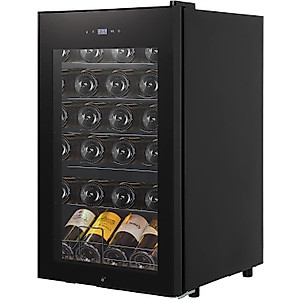 28 Bottle Compressor Wine Cooler Refrigerator w/Lock, Compact Wine Cellar For Red, White, Champagne or Sparkling Wine, Digital Temperature Control,40f-65f Digital Temperature Control,Soft LED Light