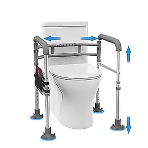Delog Toilet Safety Rails, Adjustable Toilet Safety Frame for Elderly, Seniors, Handicap & Disabled, Toilet Frame with Handles, Foldable Handicap Toilet Rails Fit Any Toilets 400 LB