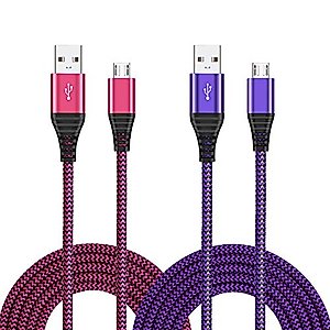 Micro USB Cable 10FT, OKRAY 2 Pack Long Nylon Braided Android USB Charger Cable Micro USB 2.0 Fast Charge & Sync Data Charging Cord Compatible Samsung Galaxy J3/J7 S6/S7 Edge Note 5 4(Purple Hot-Pink)