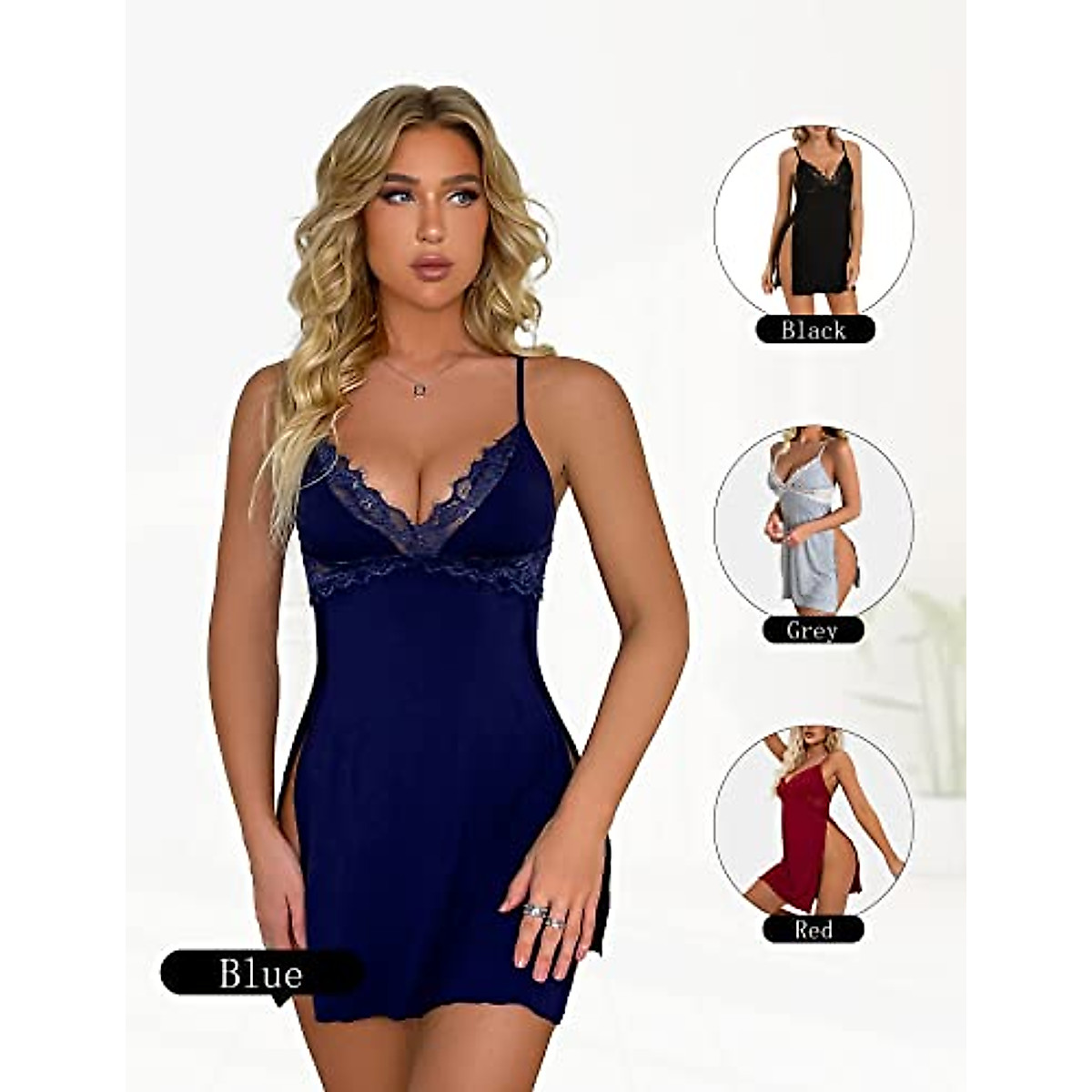 Queenfox Women's Lingerie Nightgowns for Women Soft Sexy Sleepwear Navy S