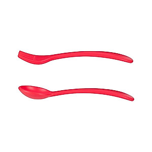 Lollaland 5 Piece Plastic Toddler Silverware Spoon and Fork Utensil Set - Reusable Toddler Cutlery with Hygienic Travel Pouch (Red) - 1 Set
