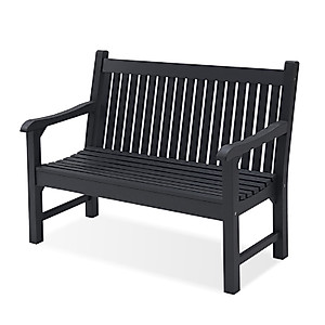 Psilvam Garden Bench, 2-Person Poly Lumber Patio Bench, All-Weather Outdoor Bench That Never Rot and Fade, Memorial Bench, Suit for Garden, Porch and Park(Teak Color)