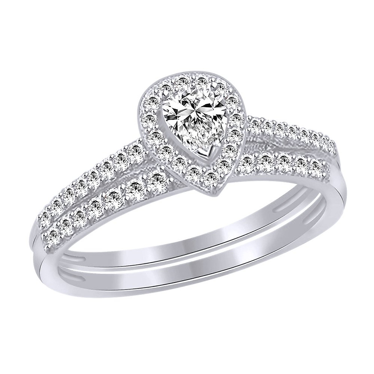 AFFY Pear & Round Shape White Cubic Zirconia Engagement Promise Ring in 925 Sterling Silver Ring Size-9.5